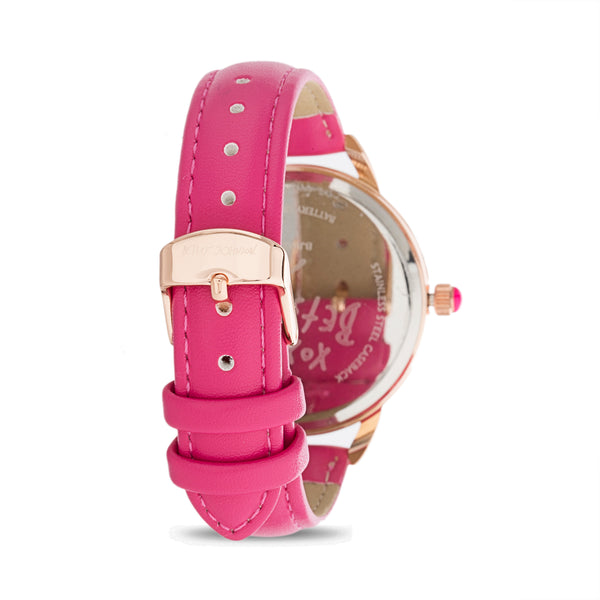Betsey Johnson Heart Art Applied Dial with Floating Stones Watch in Ro ...